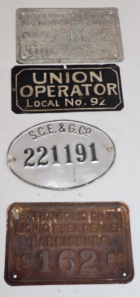 Group Of 4 Union, Unloading, Liquid Fuel Dealer License Plates - Jul 27 ...