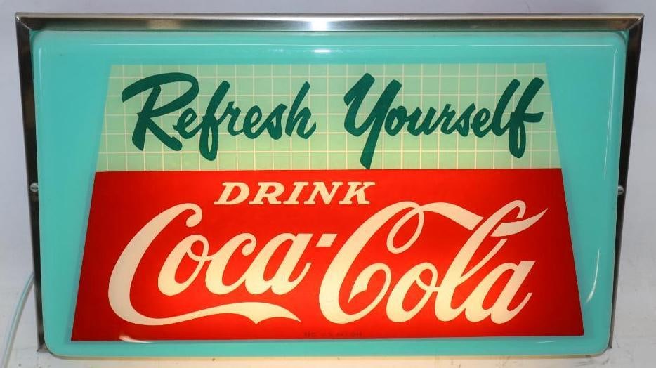 Refresh Yourself, Drink Coca-cola Lightup Advertising Sign Auction