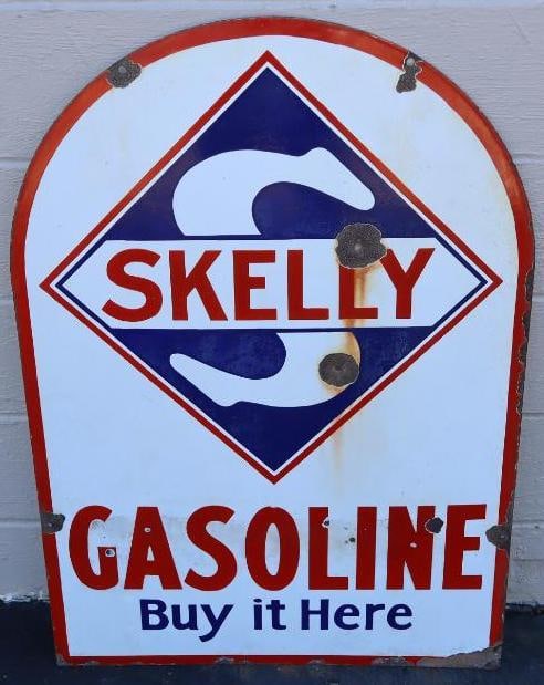 Skelly Gasoline Tagolene Dsp Tombstone Porcelain Sign Auction
