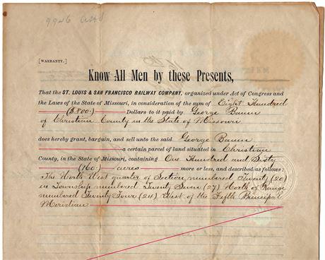 1887 Missouri Railroad Deed Signed General Edward