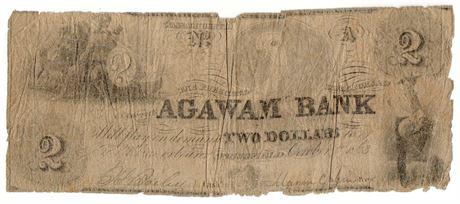 1863 $2 Agawam Bank, Massachusetts Obsolete Note