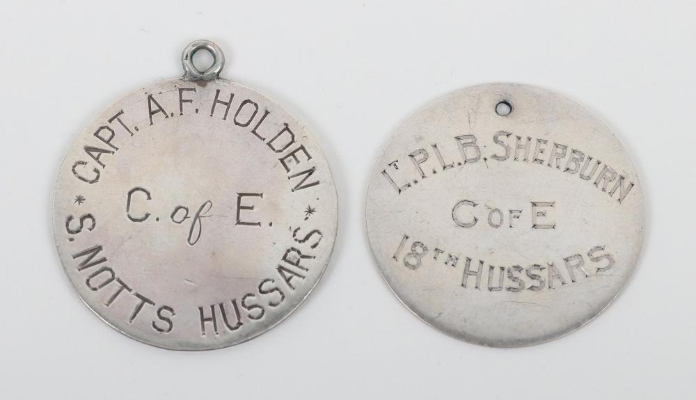 2x Ww1 British Officers Identity Discs Of Hussars