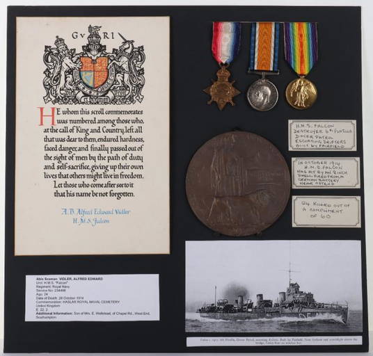 Great War HMS Falcon 1914 Casualty Medal Group (#0052) on Mar 09, 2022 ...