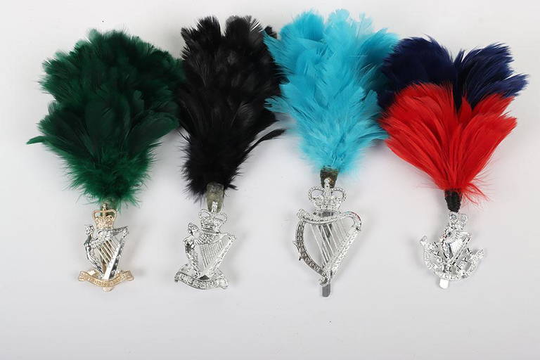 4x Irish Regiments Pipers Badges And Hackles