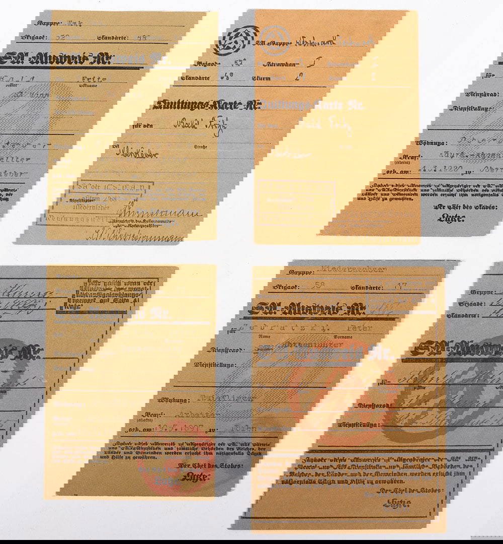 Third Reich German Sa Ausweis Cards Auction