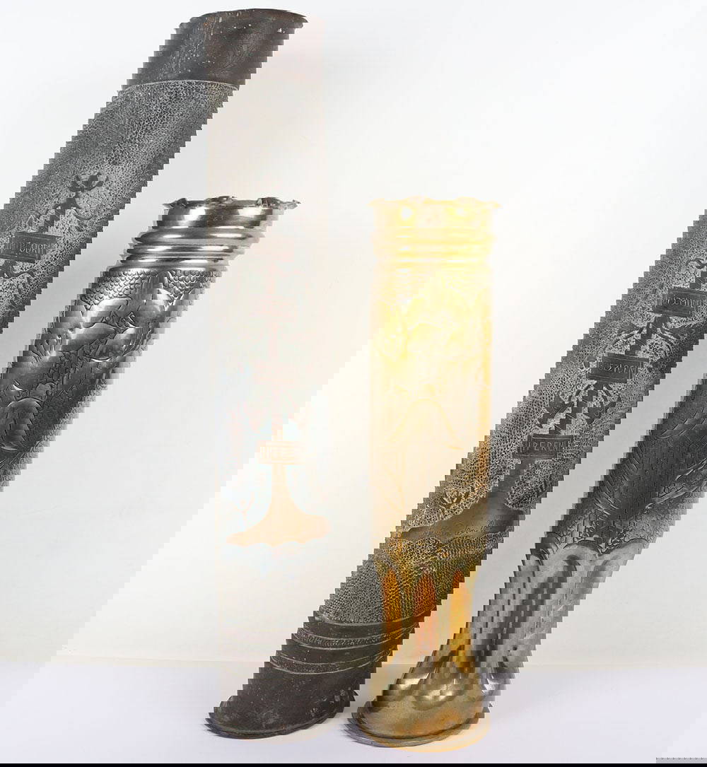 Two Large Ww1 Trench Art Shells, 1914-1918 Auction