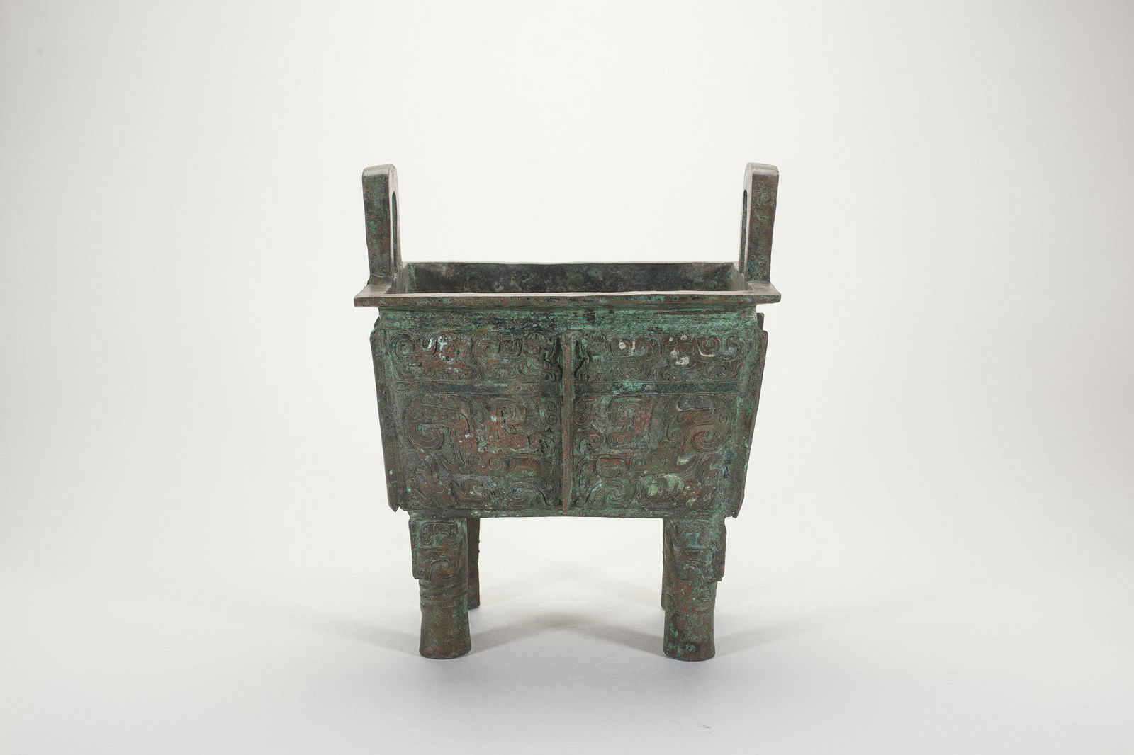 Chinese Bronze Square Ding With Taotie Pattern