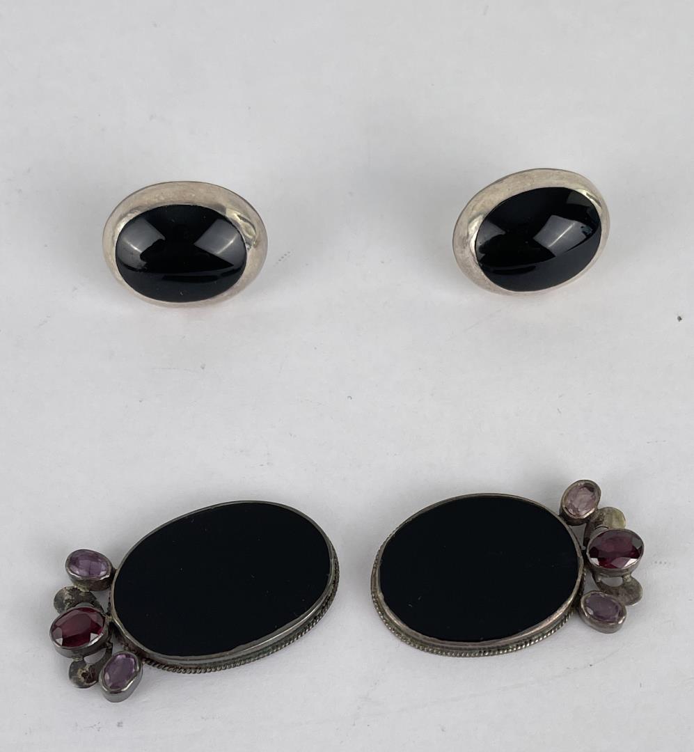 Sterling Silver And Jet Earrings