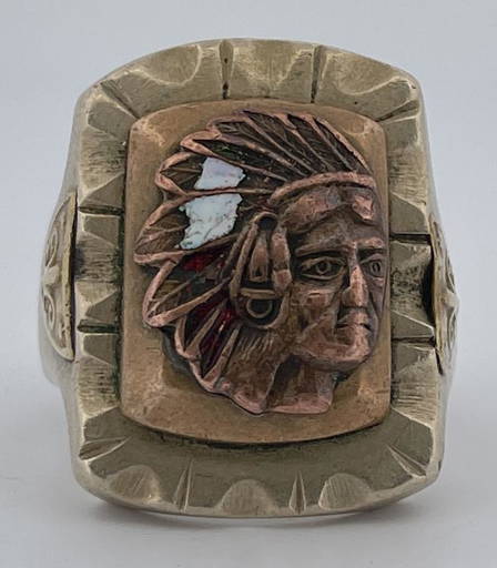 Vintage Mexican Biker Ring Enamel Indian