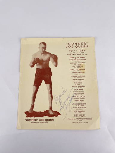 Gunner Joe Quinn Boxer Signed Handbill