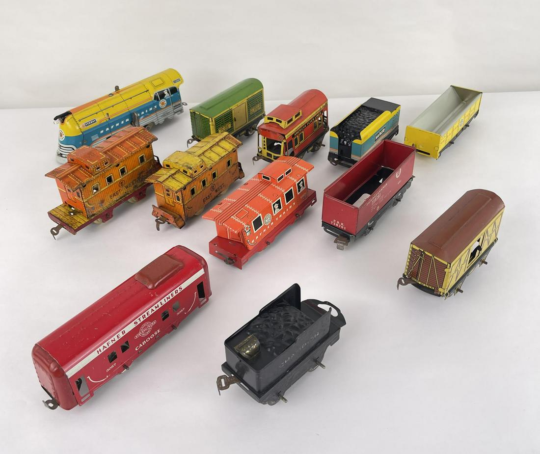 Group Of Tin Toy Train Cars