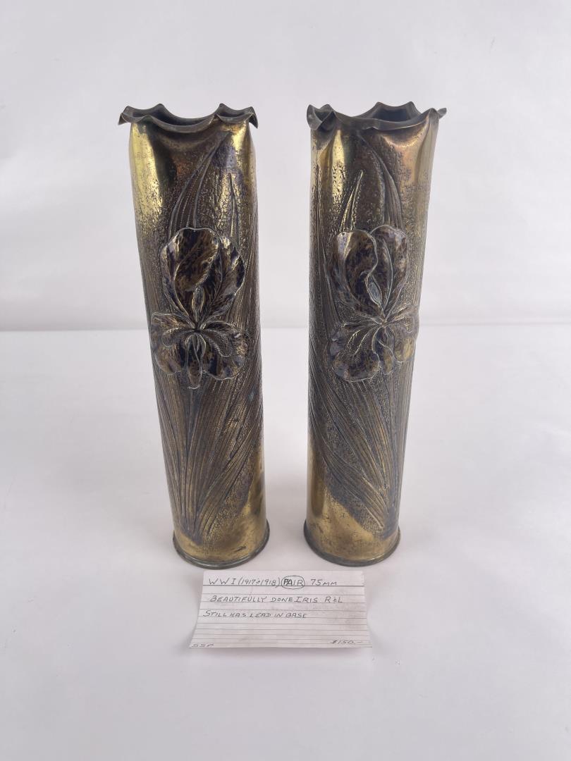 Wwi Ww1 Pair Of 75mm French Trench Art Shells