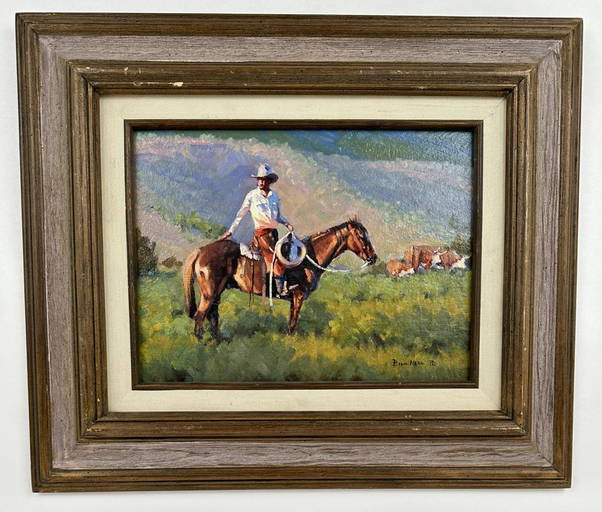 Bill Neal Cowboy Painting Oil On Board