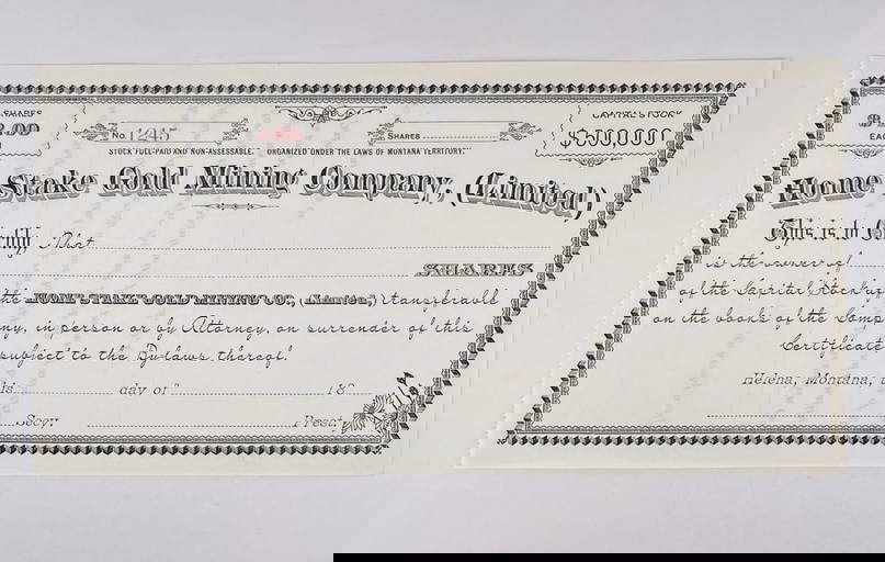 Home Stake Gold Mining Stock Certificate