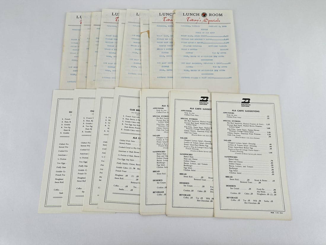 Burlington Northern Pacific Railroad Menus Auction