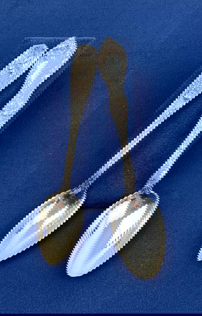 2 Antique Sterling Silver Spoons Auction