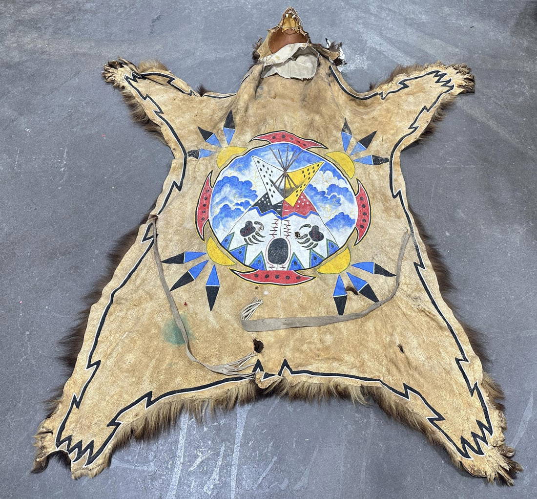 Plains Indian Painted Ceremonial Black Bear Robe Auction