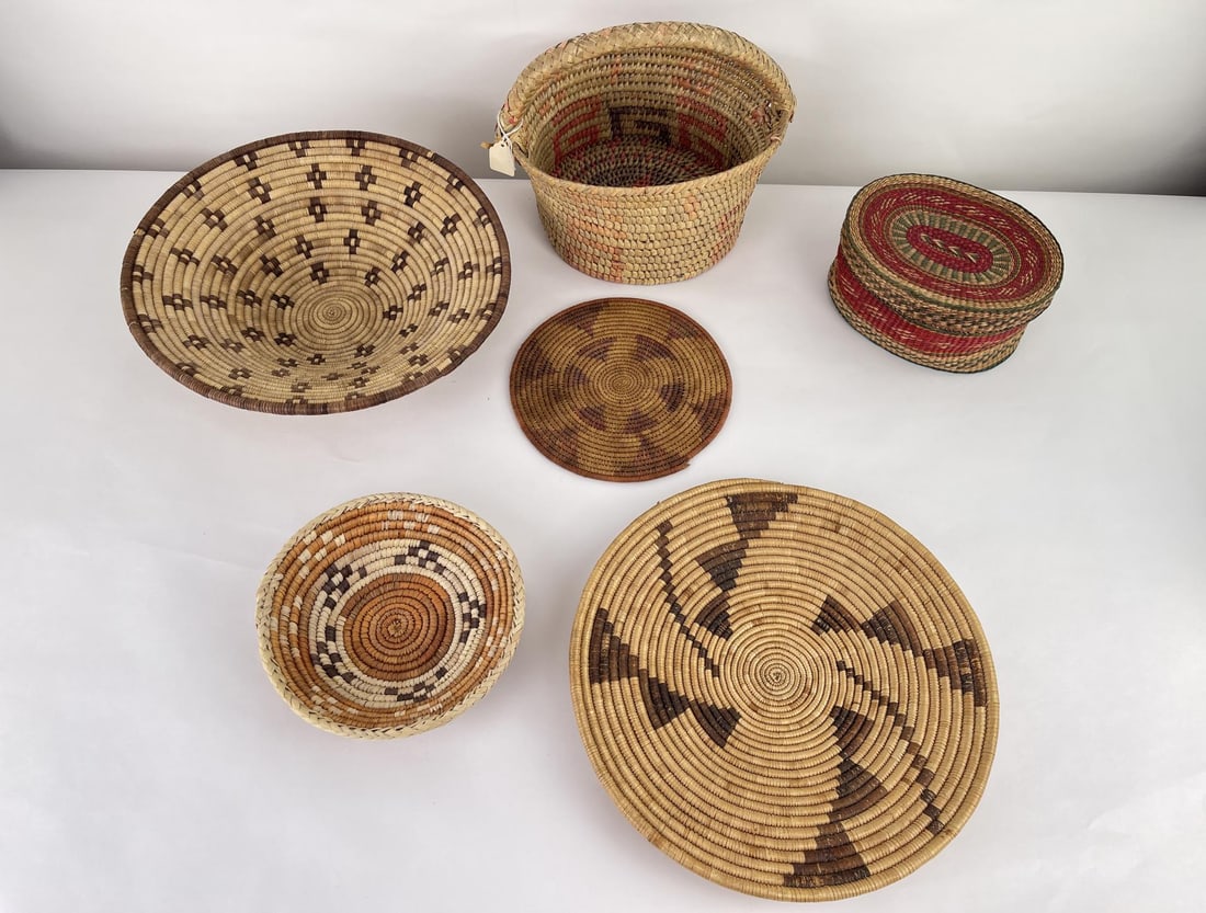 Assortment African Tribal Woven Baskets & Trays Auction