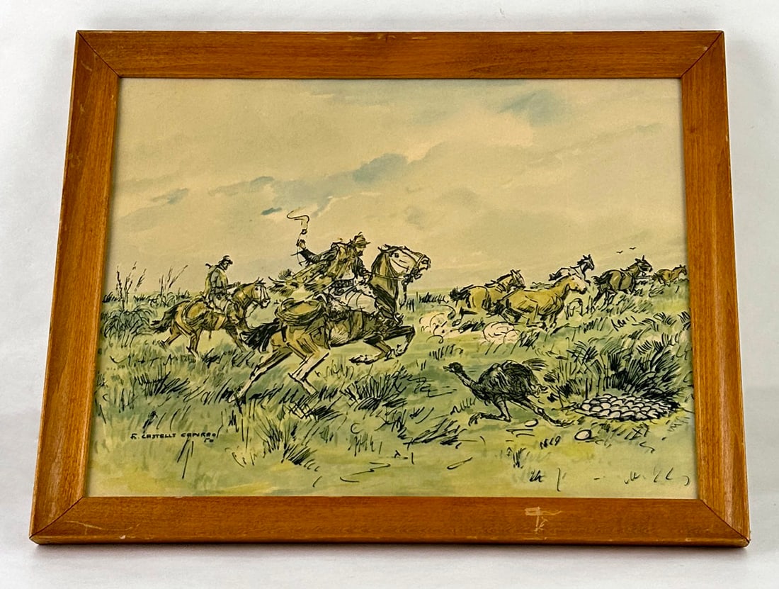 Enrique Castells Capuro Watercolor Cowboy Painting Auction