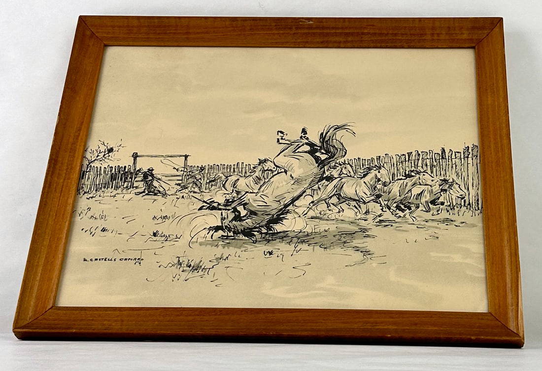 Enrique Castells Capuro Watercolor Cowboy Painting Auction