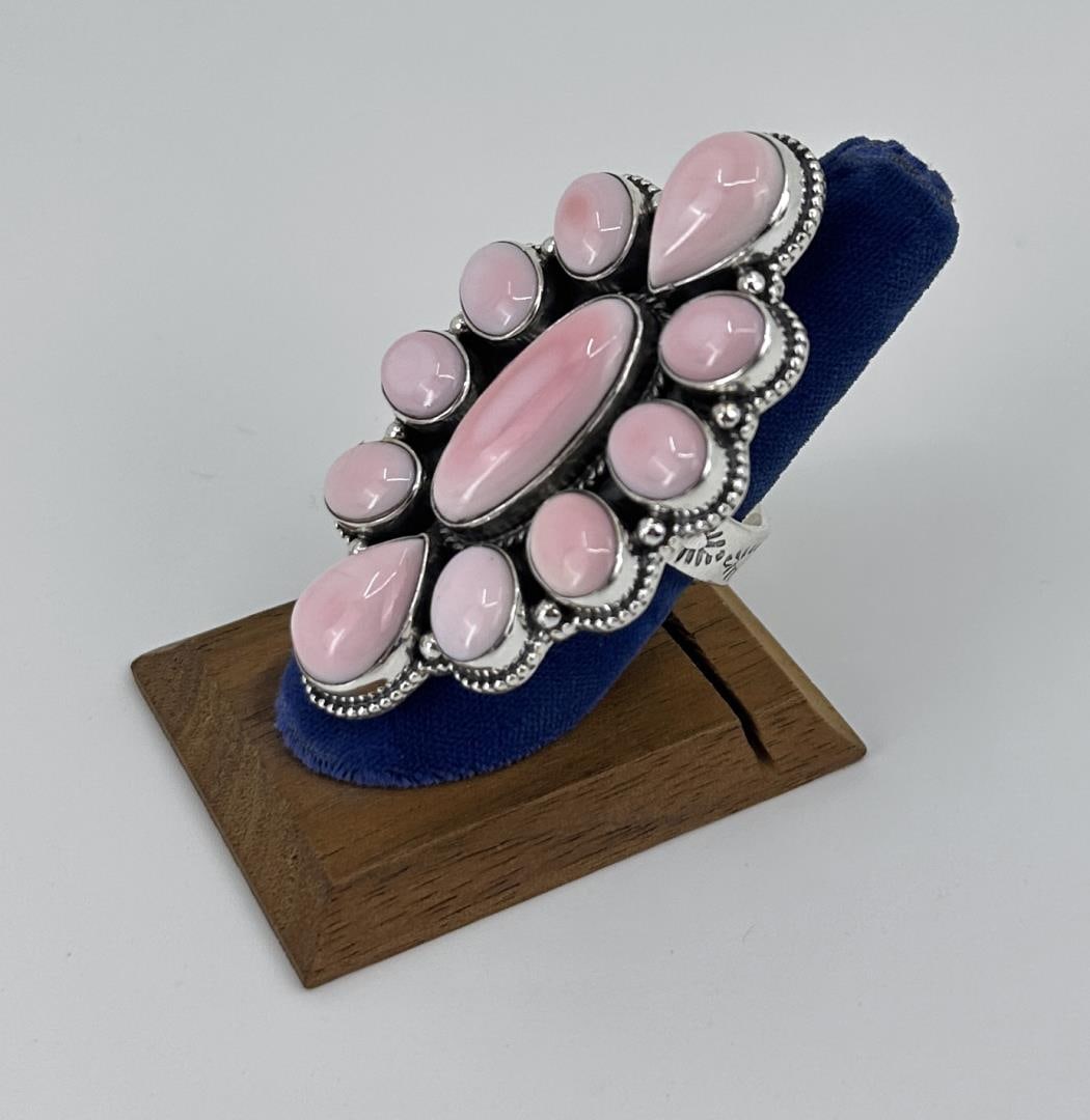 Zia Navajo Sterling Silver Pink Conch Shell Ring Auction
