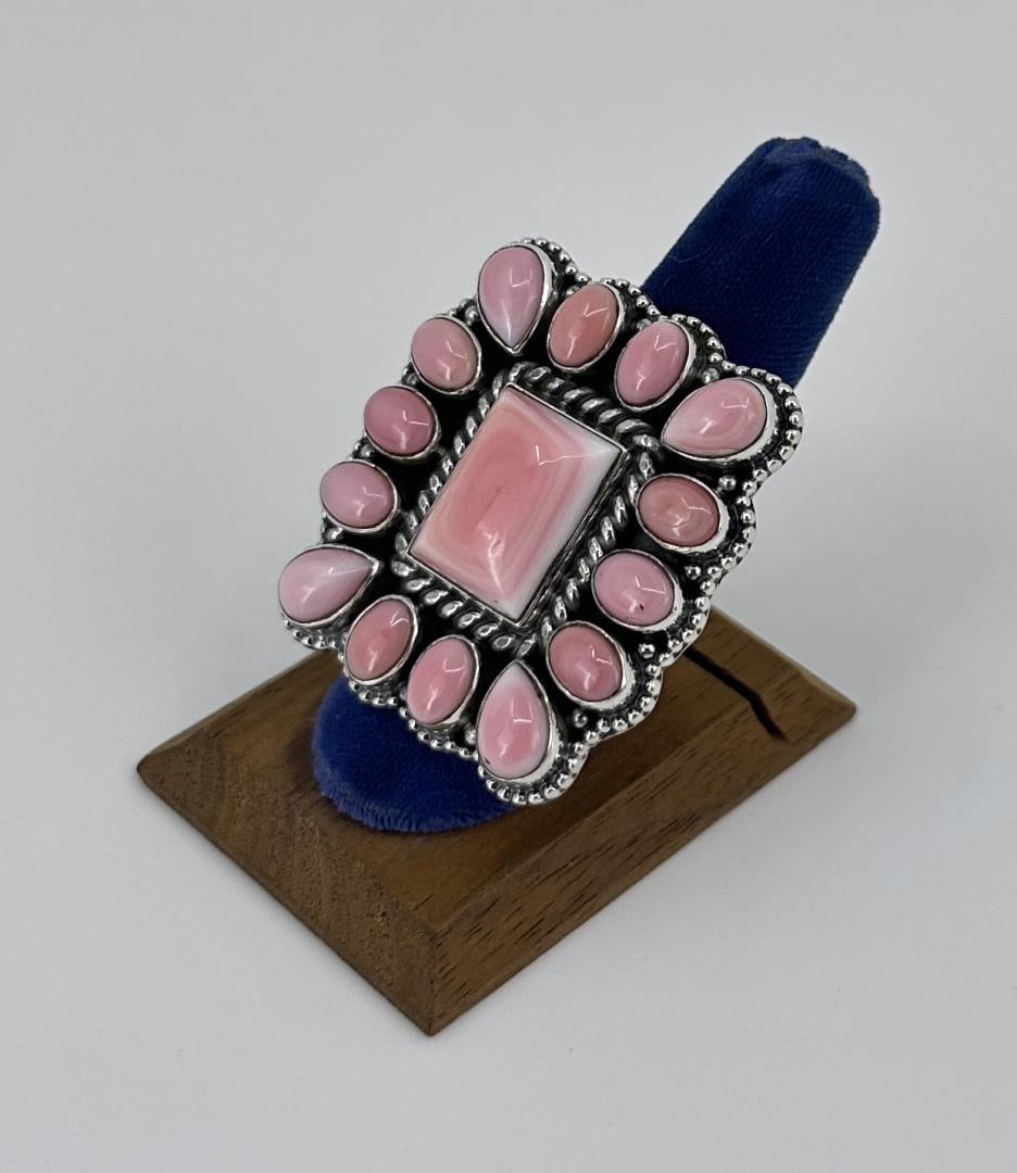 Zia Navajo Sterling Silver Pink Conch Shell Ring Auction