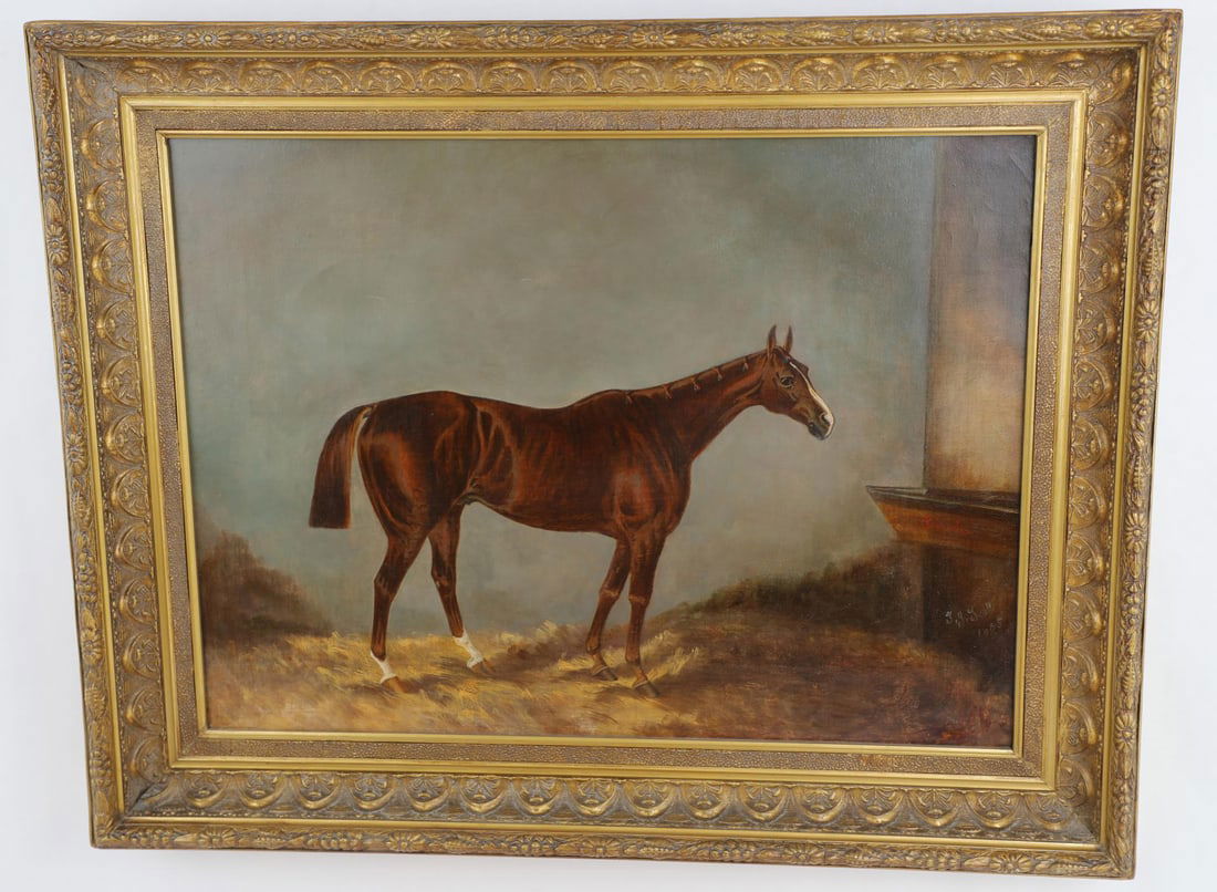 Thomas J Scott Racehorse Oil On Canvas Painting Auction