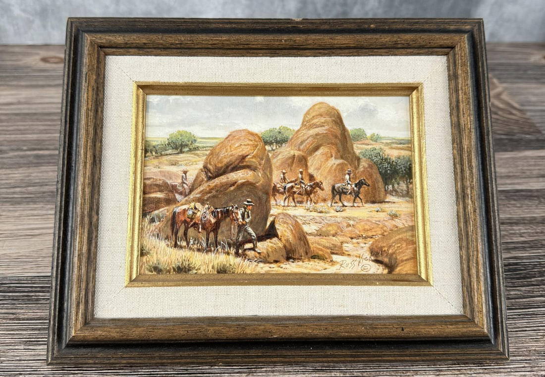 Russ Vickers Oil On Board Cowboy Painting Auction