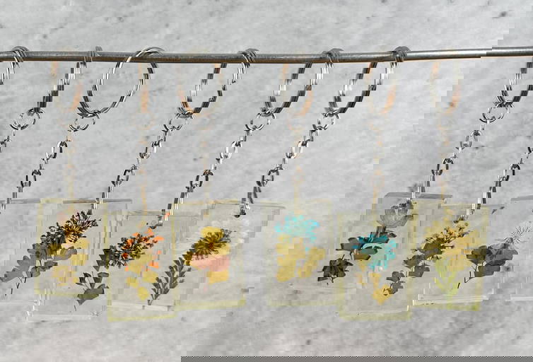 Lucite Acrylic Dried Flower Key Chains