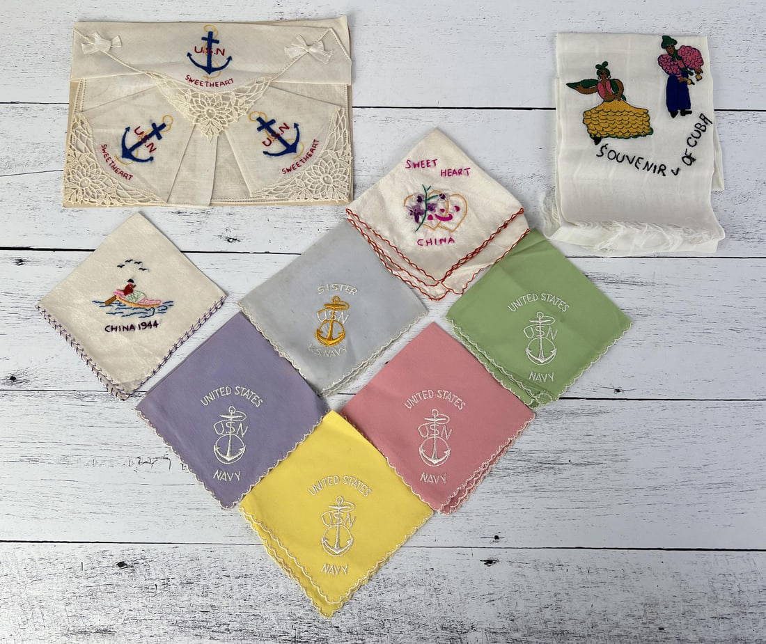 Ww2 Embroidered Sweetheart Handkerchiefs Auction