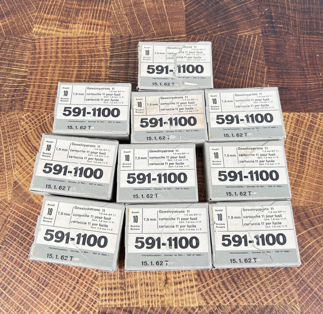 100 Rounds Of 7.5x55 Swiss Rifle Ammo Gp11 Auction
