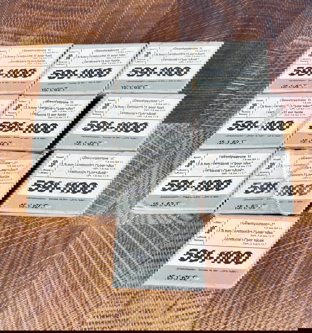 100 Rounds Of 7.5x55 Swiss Rifle Ammo Gp11 Auction