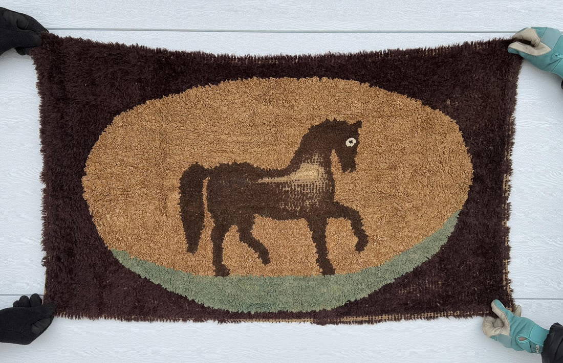 Antique Primitive Horse Hooked Rug Auction