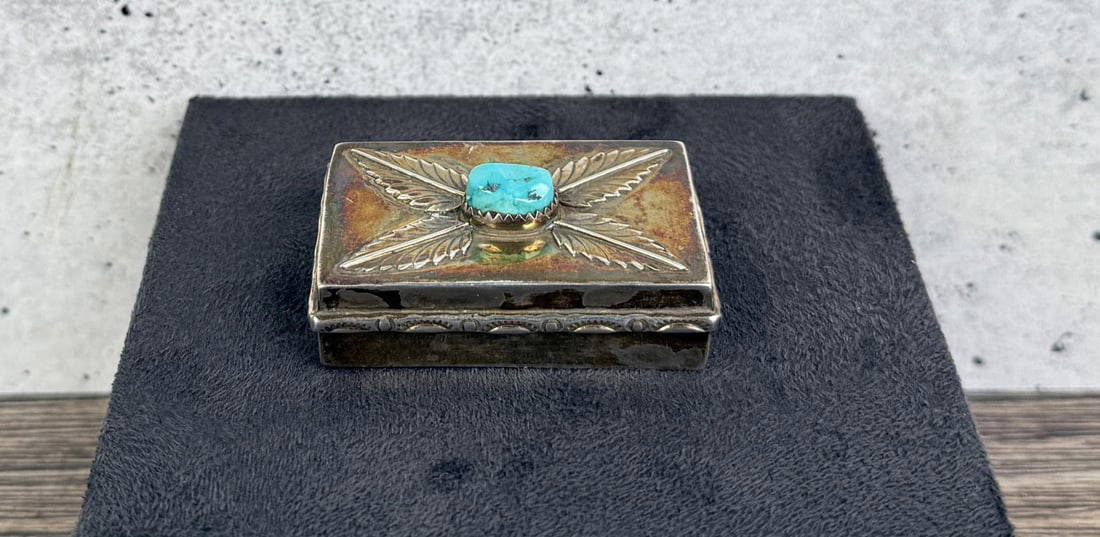 Navajo Sterling Silver Turquoise Pill Box Auction