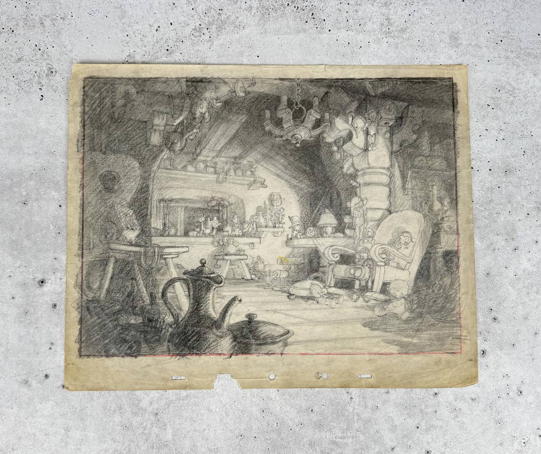 Pinocchio Background Drawing Of Gepetto's Workshop Auction