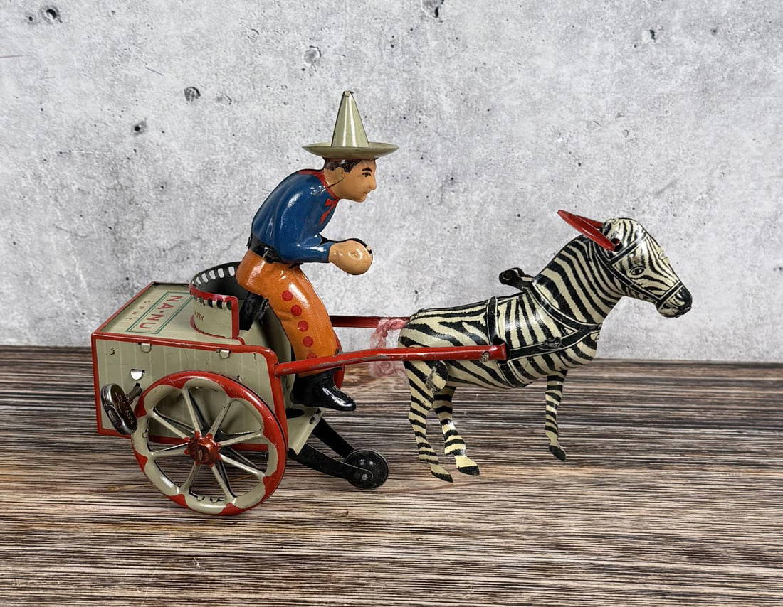 Lehmann Na Nu Zikra Zebra Cart Wind Up Tin Toy Auction