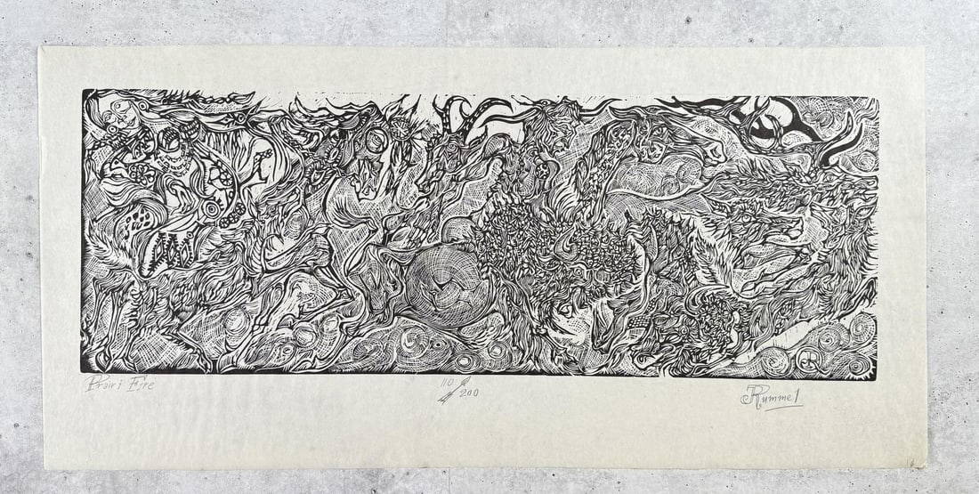 Jay Rummel Prairie Fire Woodblock Print Auction