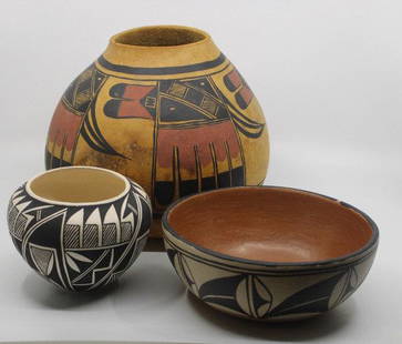 3 Sioux Pottery Native American Art Bowls Creamer
