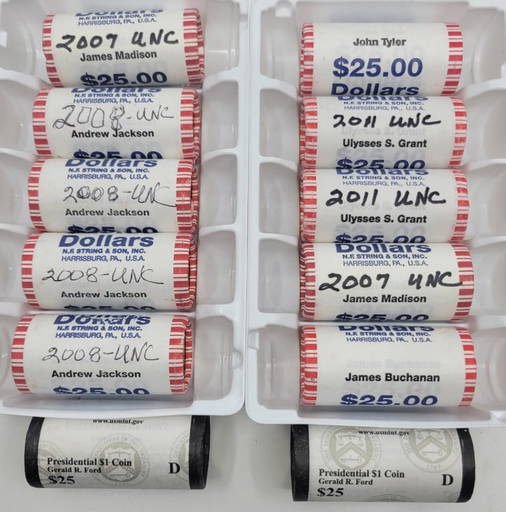 (12) Mint Rolls Us Presidential Dollars Coins Unc