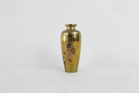 Two Japanese Mixed Metal Inlaid Bronze Vases