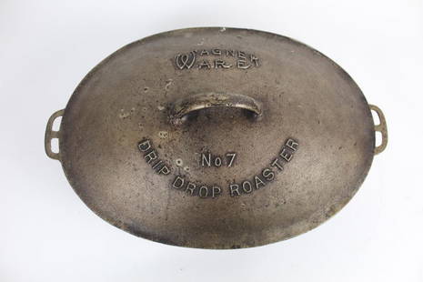 1920s Wagner Ware No.7 Drip Drop Oval Roaster Cast Iron
