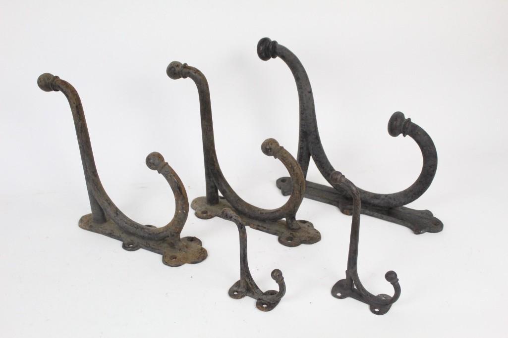 Lot Of 5 Cast Iron Horse Harness Tack Hooks,j.l.mott