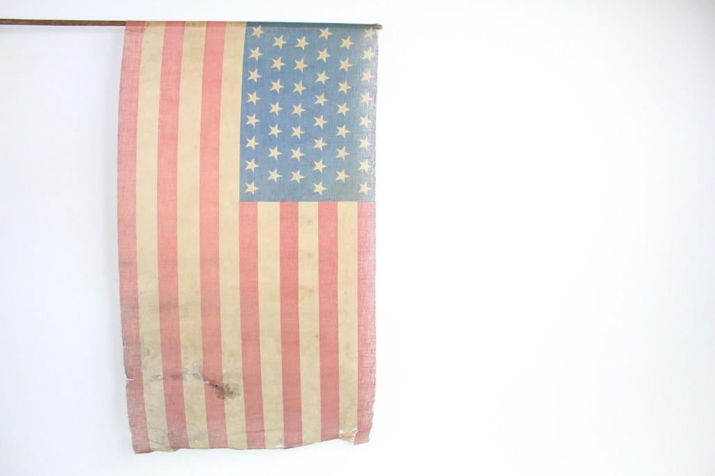 Antique American Flag With 45 Stars On Parade Stick