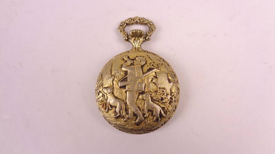 Marcel 17 Jewel Swiss Made Hunter Scene Pocket Watch