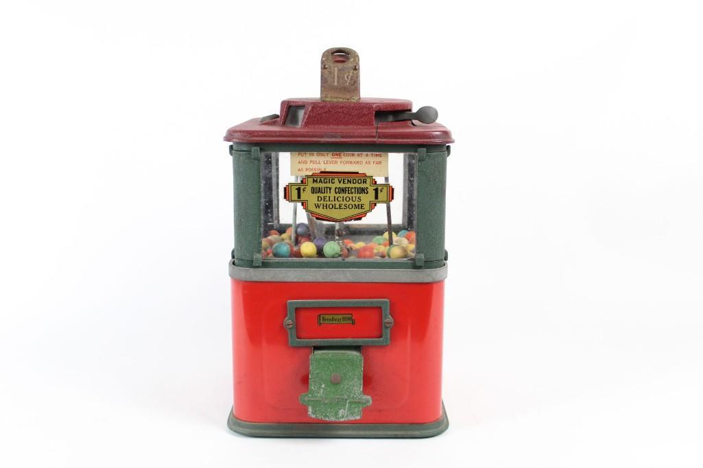 1 Cent Al Hoff Magic Gumball Vendor Machine C.1930