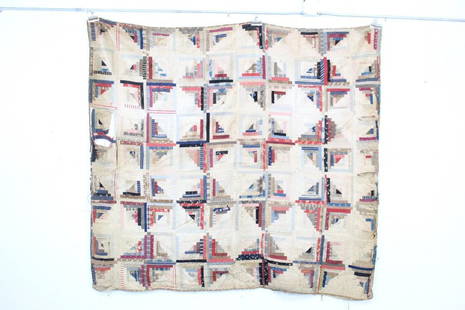 1880's Red, White & Blue Log Cabin Quilt