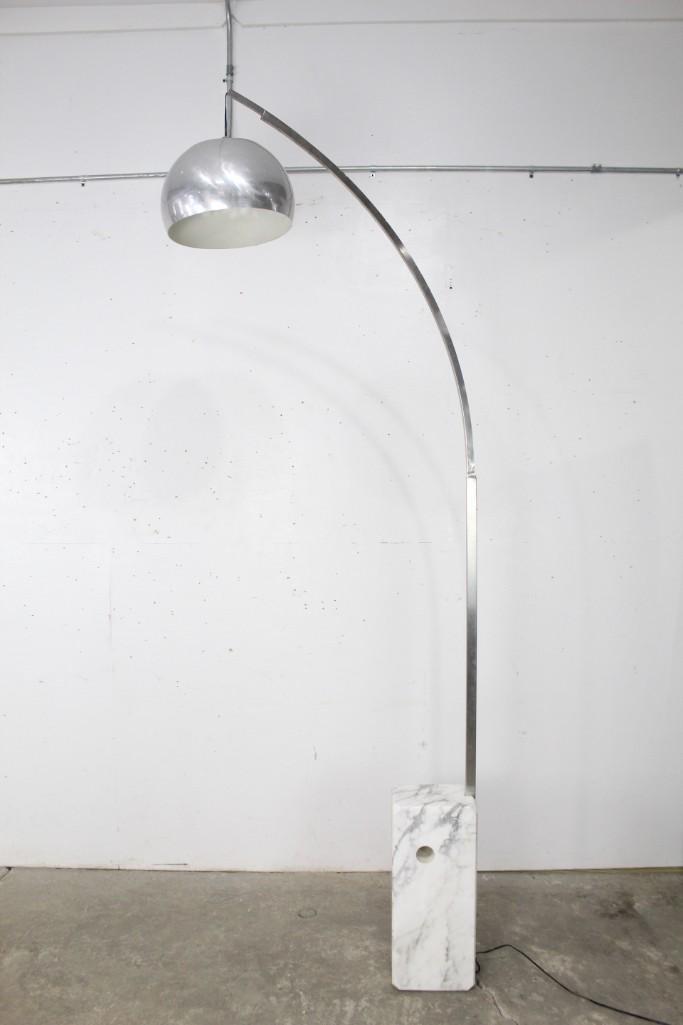 Mid Century Modern Tall Metal Arc Lamp With Marble Base
