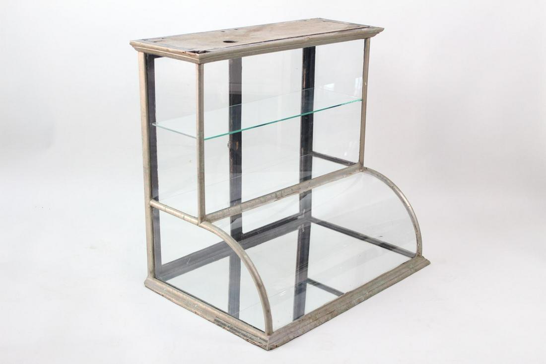 Curved Nickel & Glass Counter Top Tower Display Case