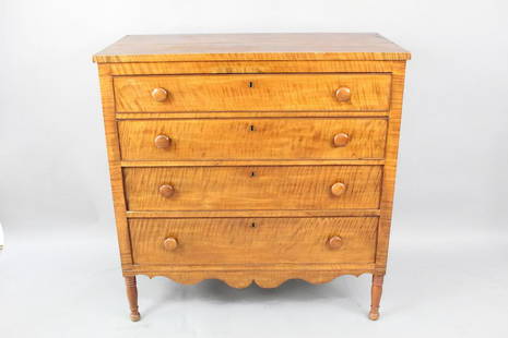 Antique Tiger Maple 4 Drawer Dresser