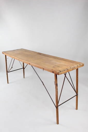 Antique Primitive Wood & Metal Folding Wallpaper Table